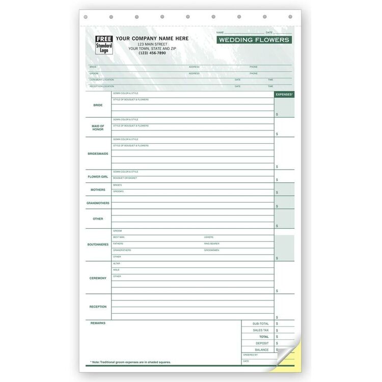Wedding Flower Order Forms Printable Print And Petal Wedding Florist